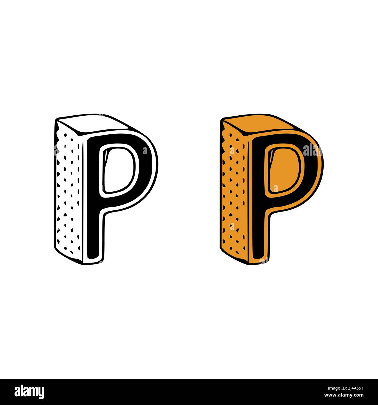 Isometric letter p doodle vector illustration on white background ...