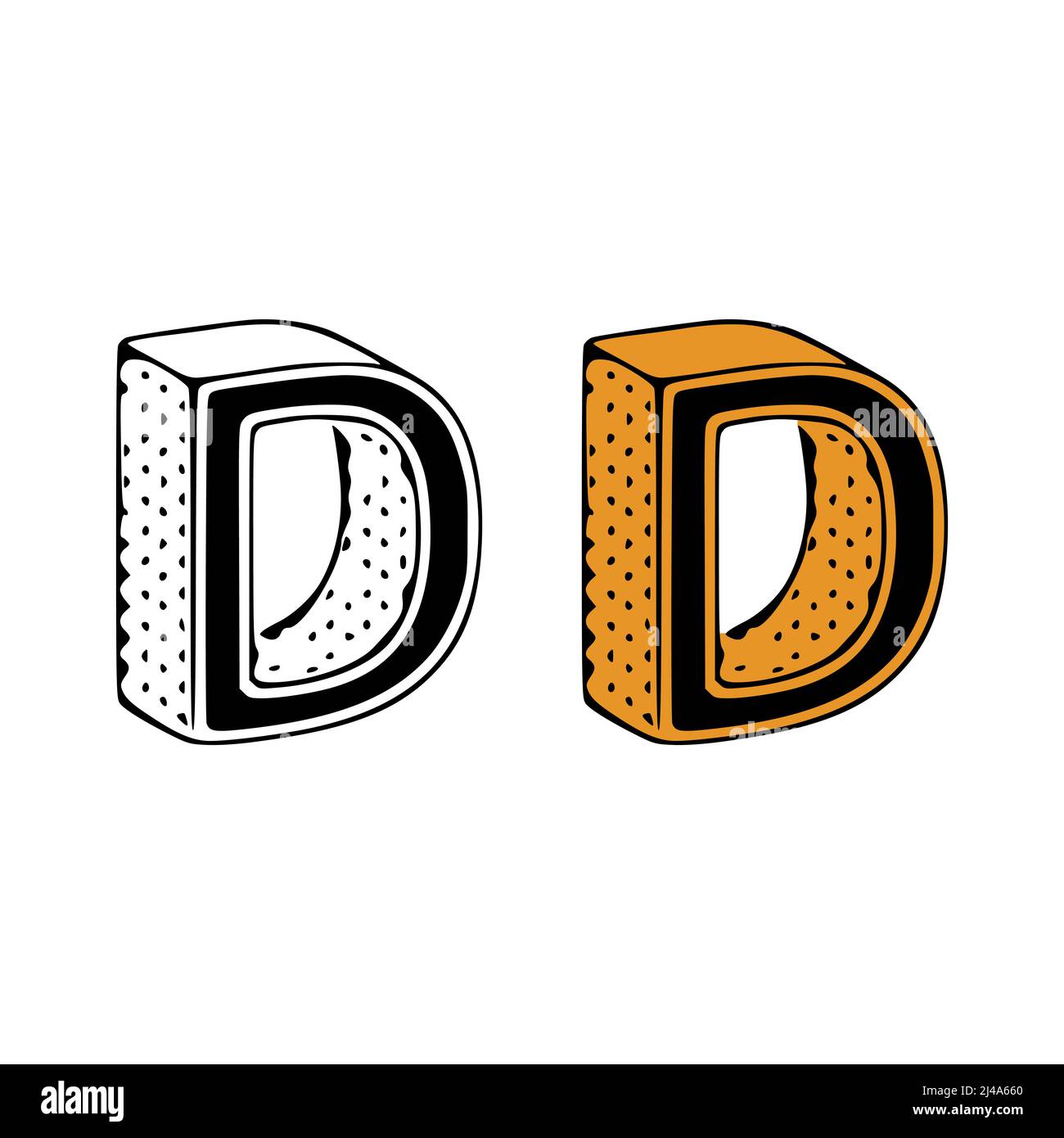 Isometric letter d doodle vector illustration on white background ...