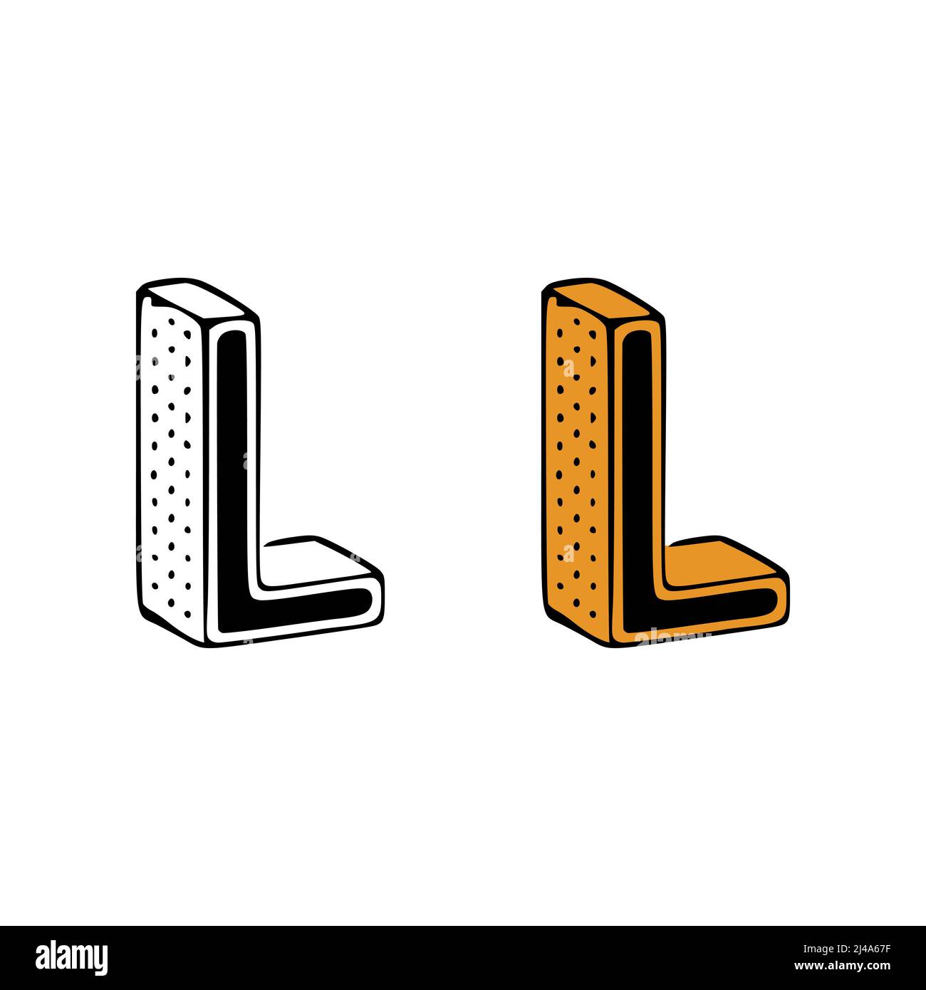 Isometric letter l doodle vector illustration on white background ...