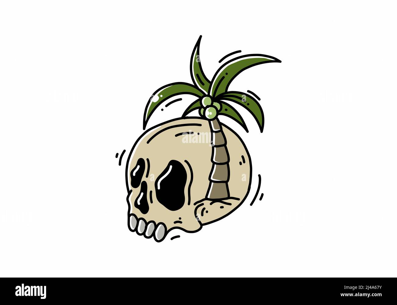 Skull head and coconut tree illustration design Stock Vector Image ...