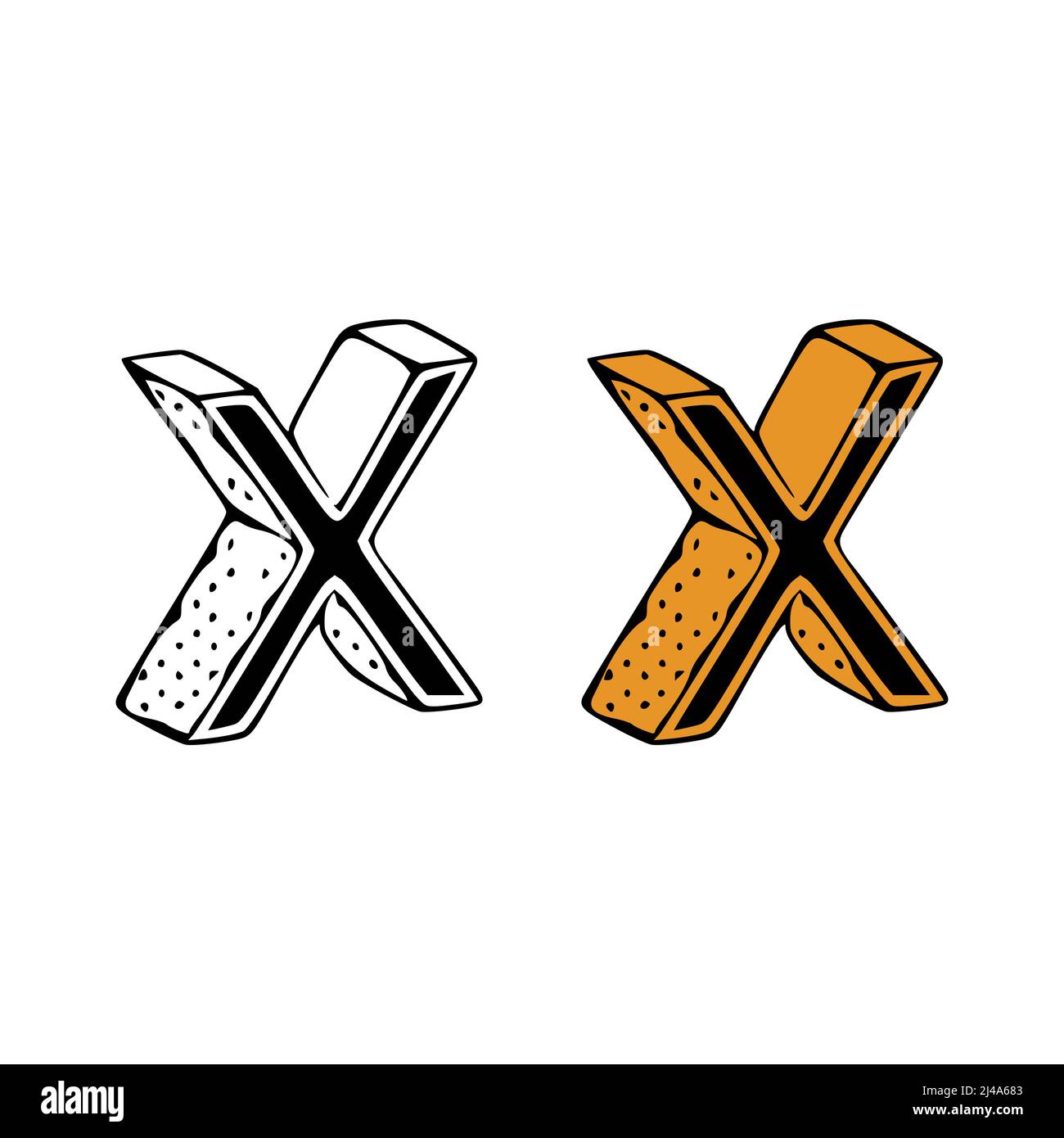 Isometric letter x doodle vector illustration on white background ...