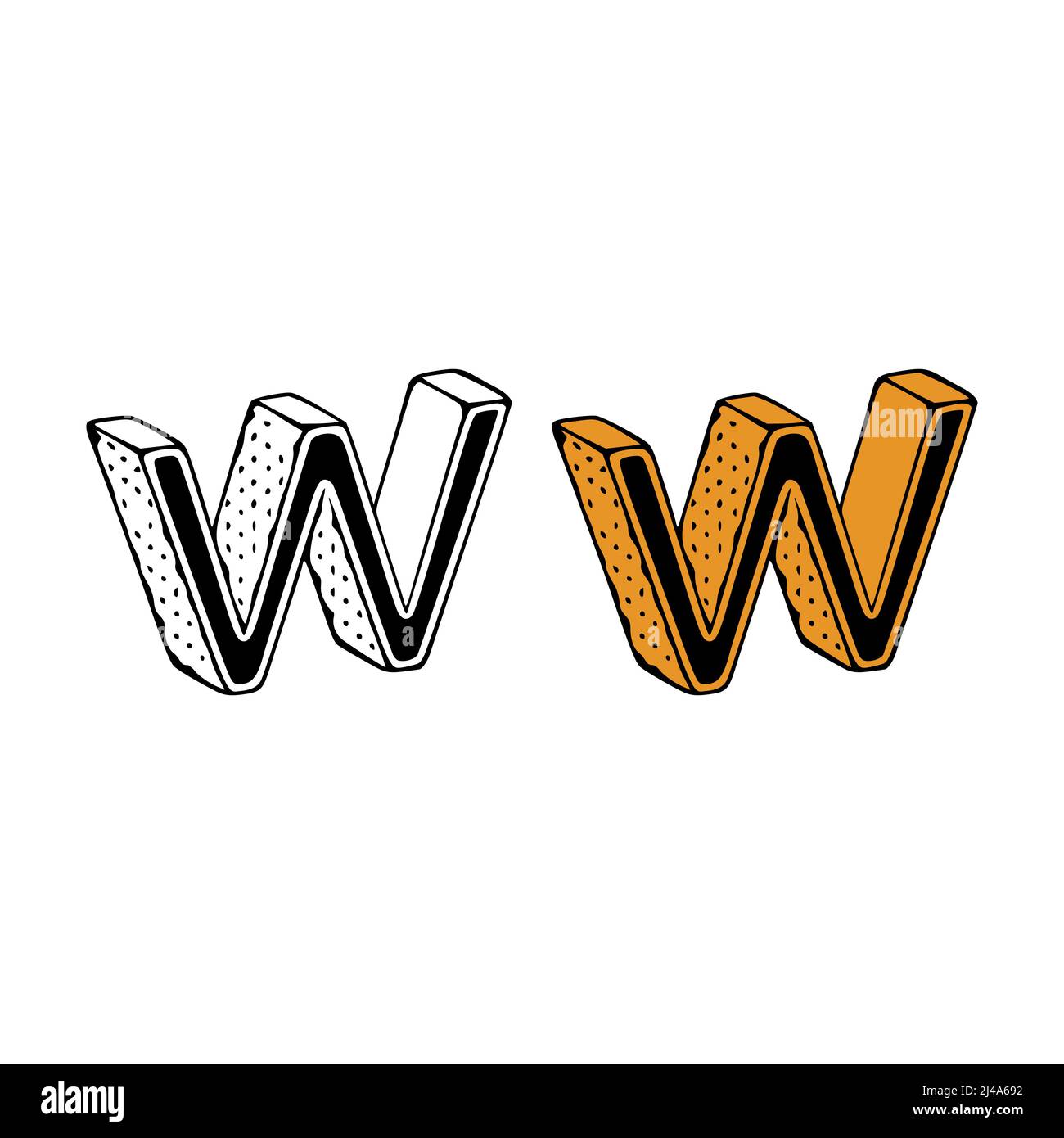 Isometric letter w doodle vector illustration on white background ...