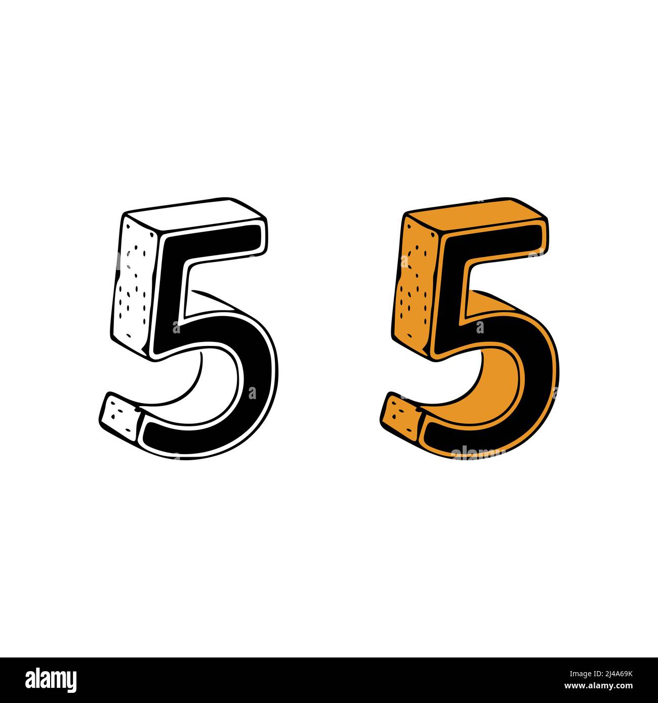 Isometric number 5 doodle vector illustration on white background ...