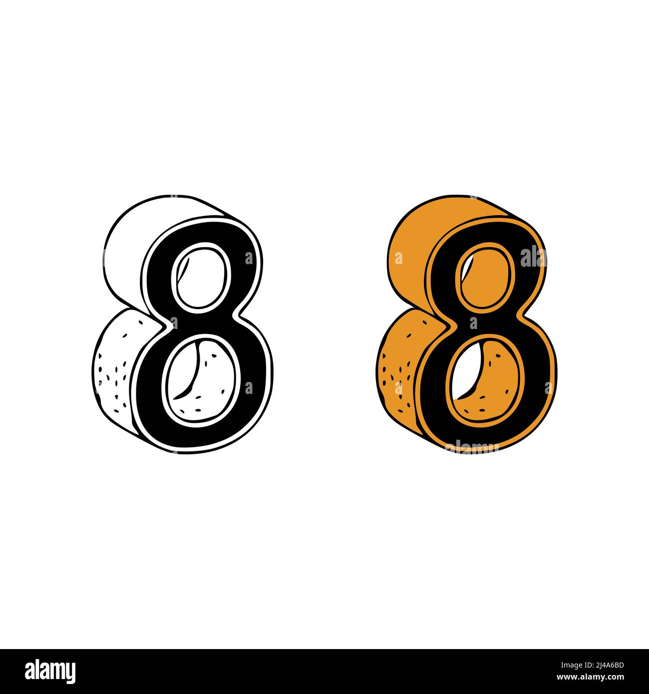 Isometric number 8 doodle vector illustration on white background ...
