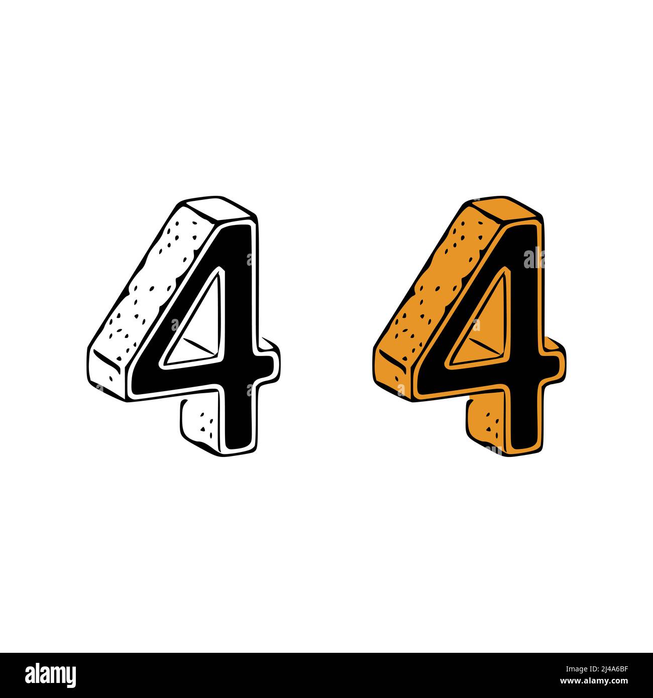 Isometric number 4 doodle vector illustration on white background ...