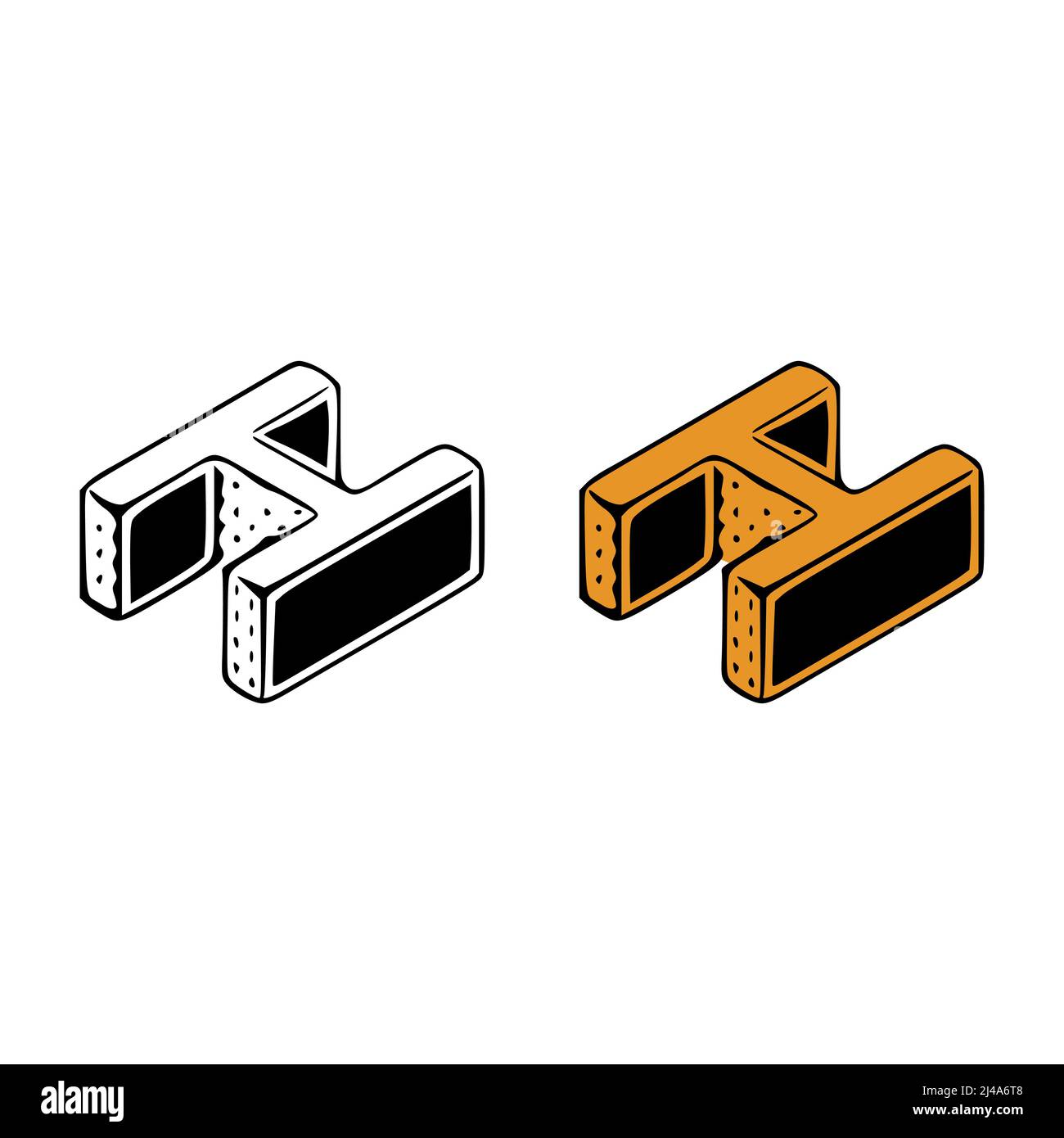 Isometric letter h doodle vector illustration on white background ...