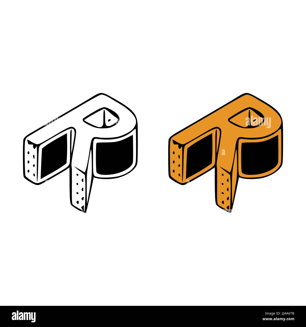 Isometric letter r doodle vector illustration on white background ...