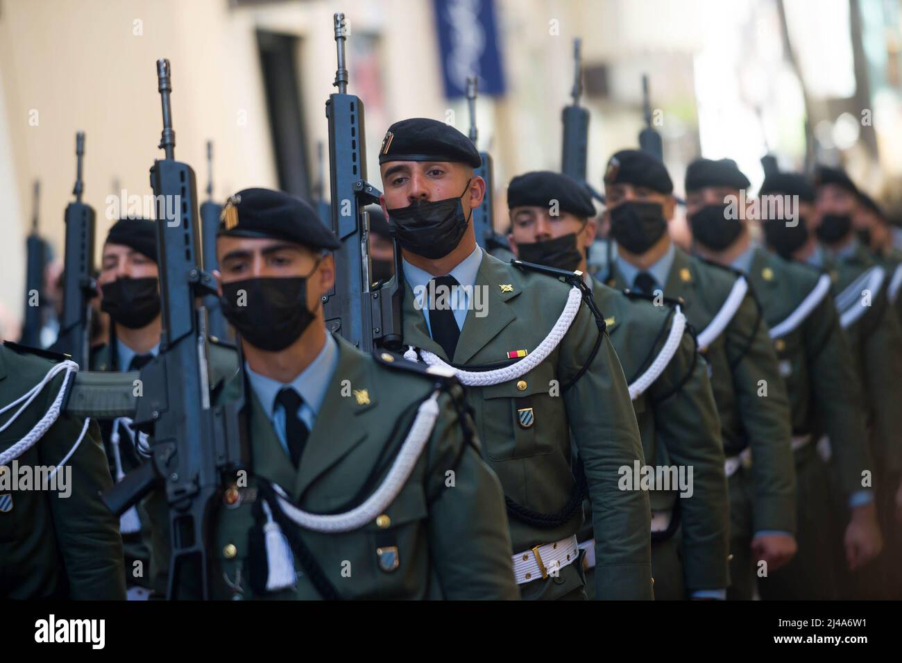 Malaga, Spain, 13/04/2022, Members of Spanish paratrooper brigade from ...