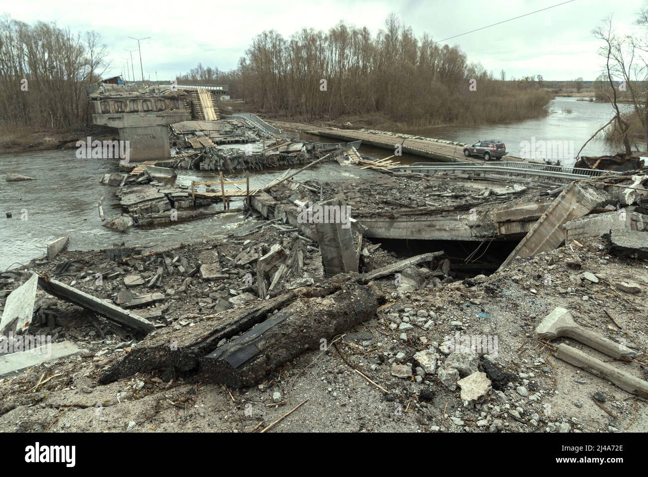 Ukraine. 13th Apr, 2022. Bridge destroyed by the russian troops on ...
