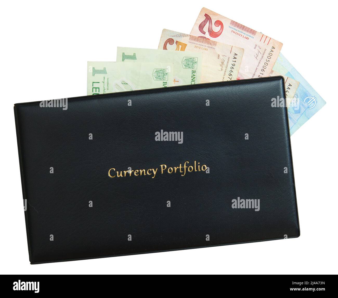 Currency Album for Coins and Banknote Money Collection over white Stock ...