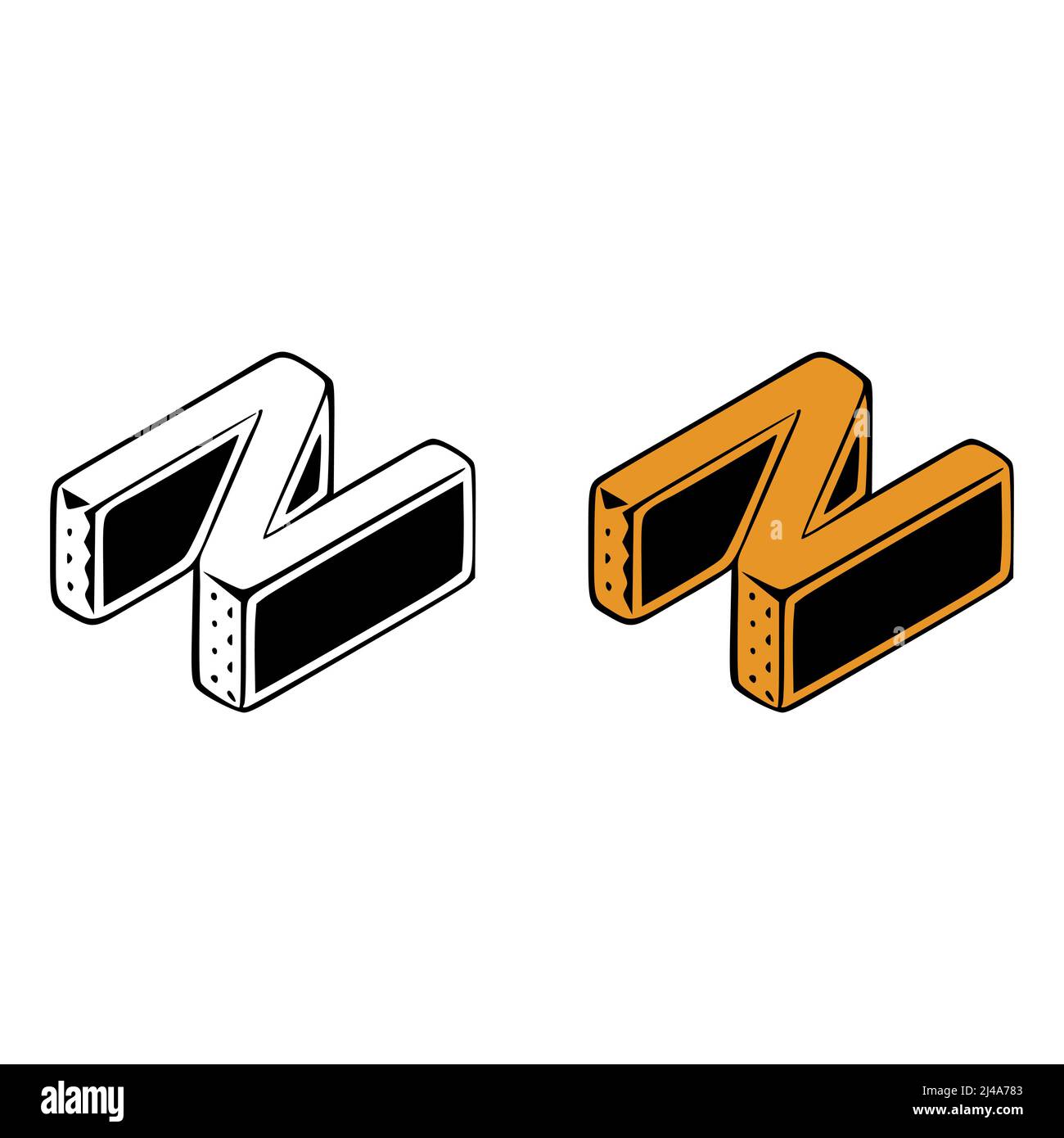 Isometric letter n doodle vector illustration on white background ...