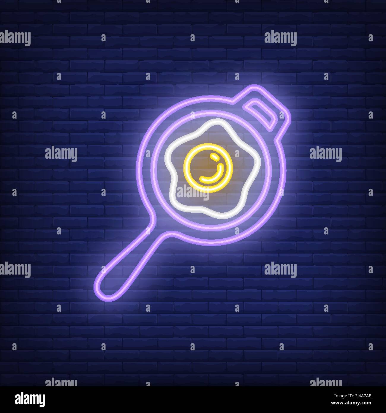 Frying pan with egg neon sign. Breakfast, morning concept ...
