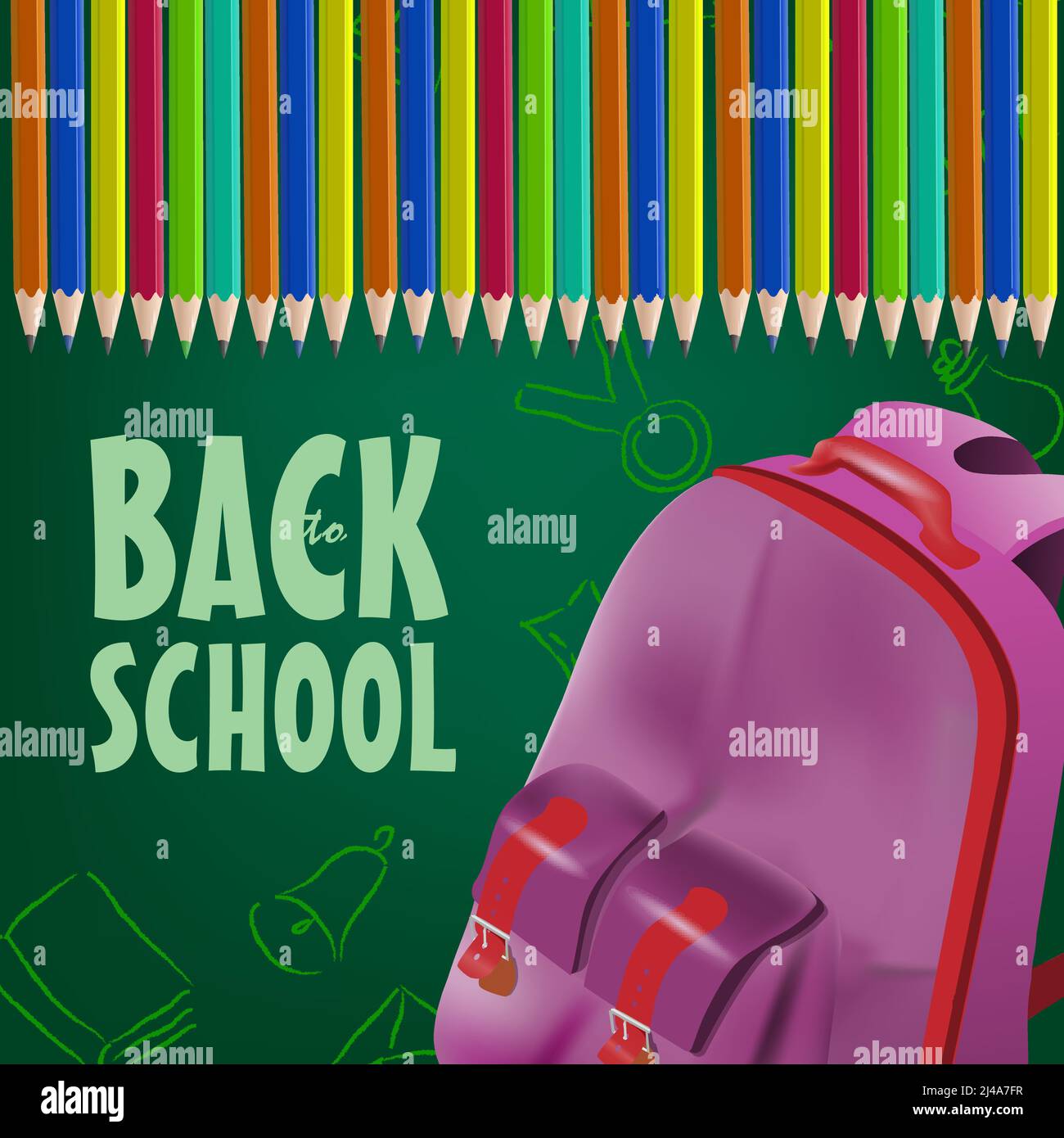 Back to school poster design with backpack, colored pencils and random ...