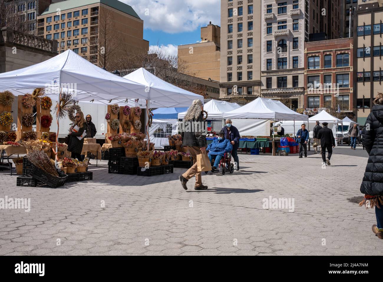 people in flea and food market on Union Square New York City Stock ...