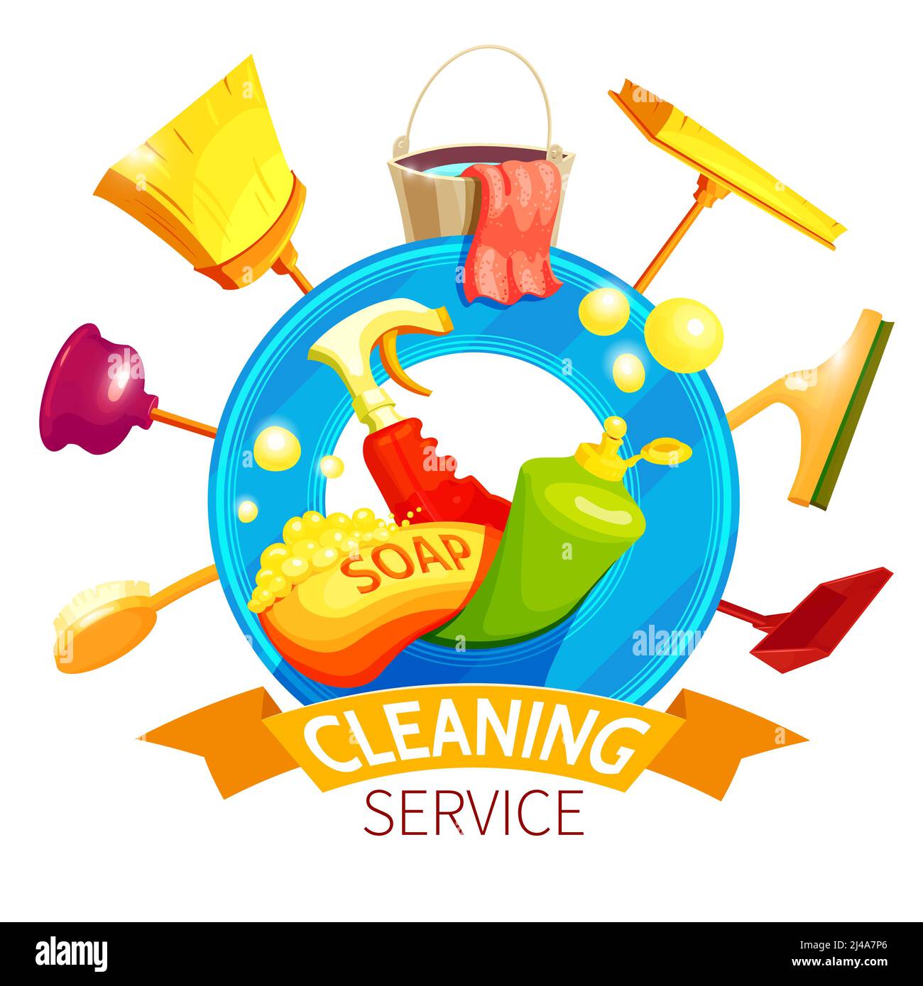Cleaning logo business composition with cleaner attributes colored and ...