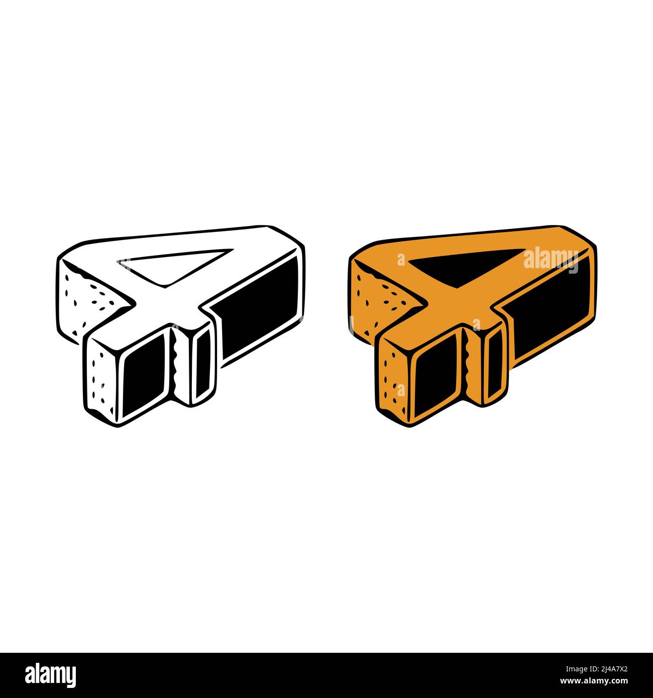 Isometric number 4 doodle vector illustration on white background ...