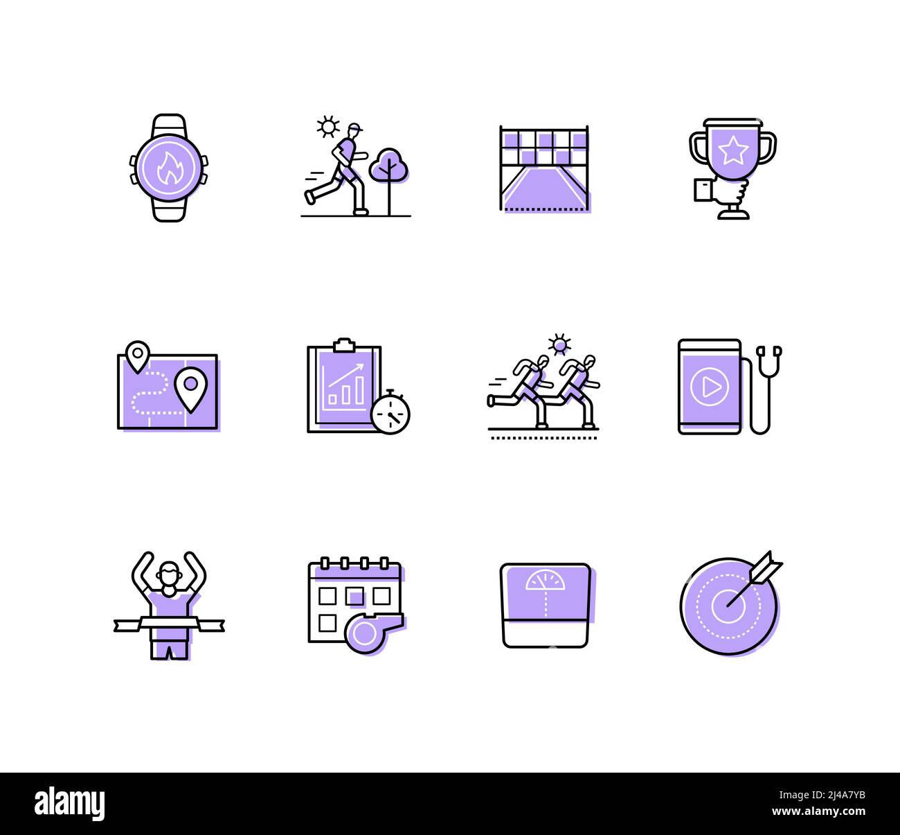 Run a marathon - modern line design style icons set Stock Vector Image ...