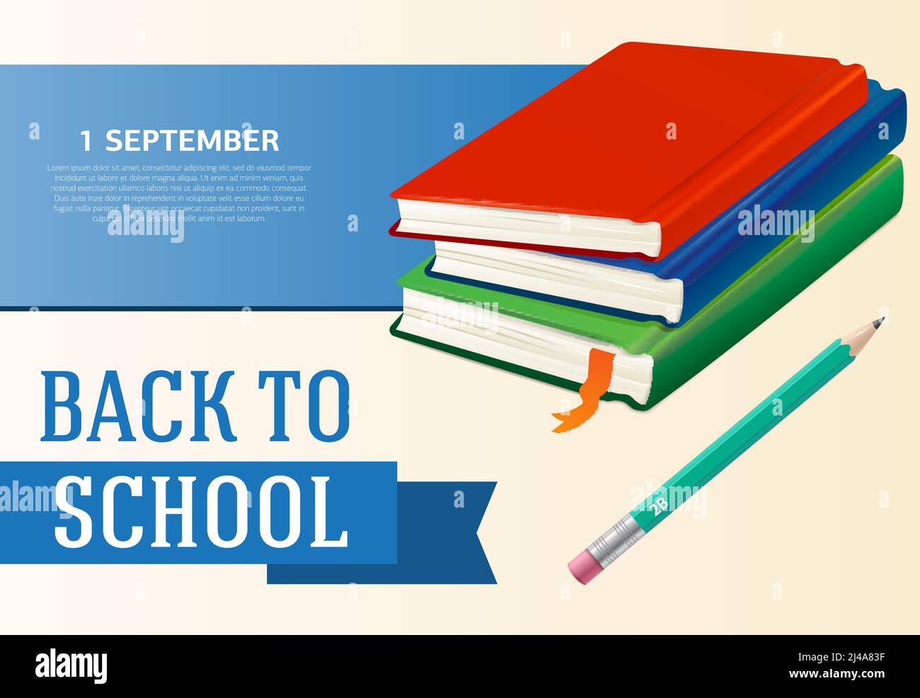 Back to school, first of September poster design with textbooks and ...