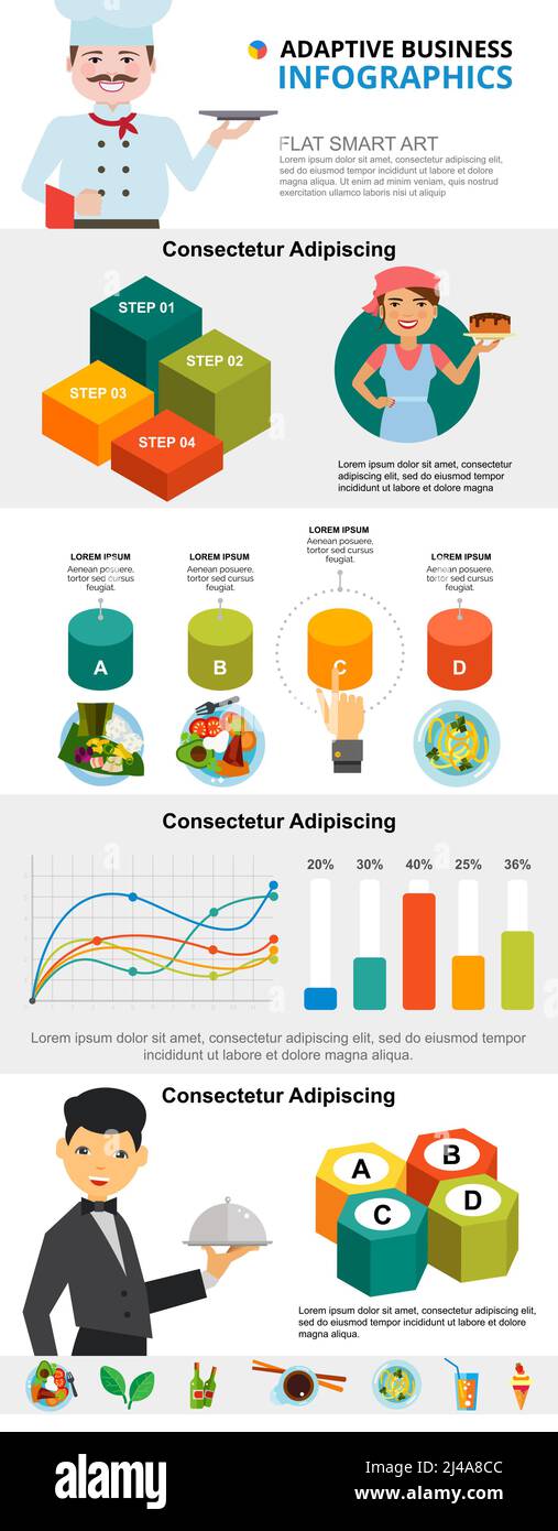 Cooking and marketing infograph charts set. Business line and bar ...