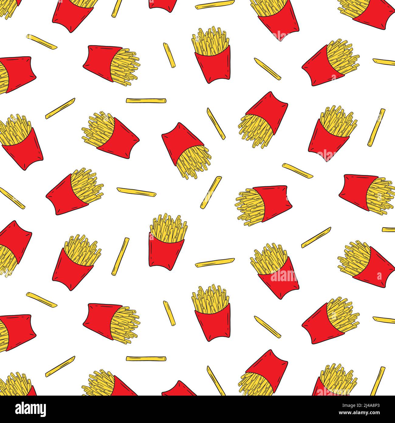 Hand drawn vector illustration of french fried potatoes in paper box ...