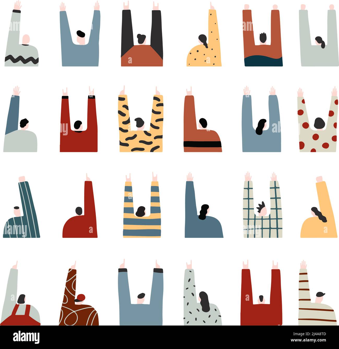 Hand drawn vector illustration of back view of people portrait.People ...