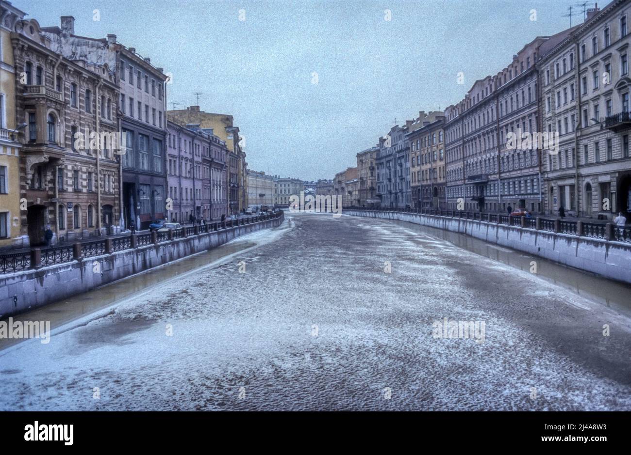 !990s archive photograph of view north along frozen Moyka River from ...