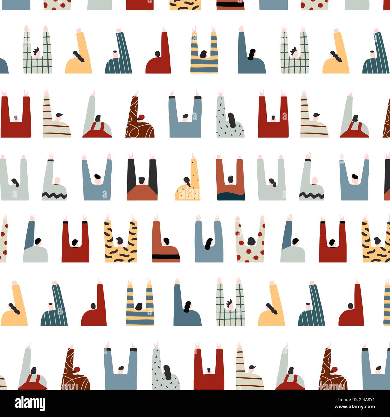 Hand drawn vector illustration of back view of people portrait pattern ...