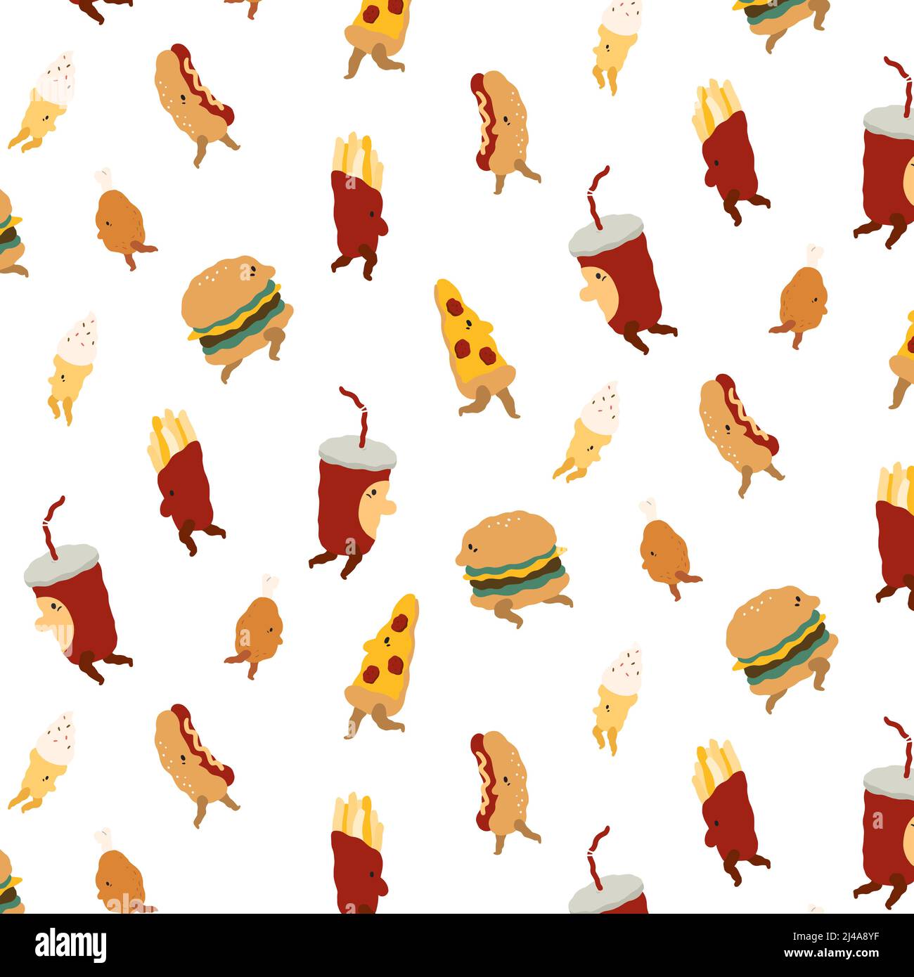 vector pattern with pizza, hamburger, french fries, fried chicken, ice ...