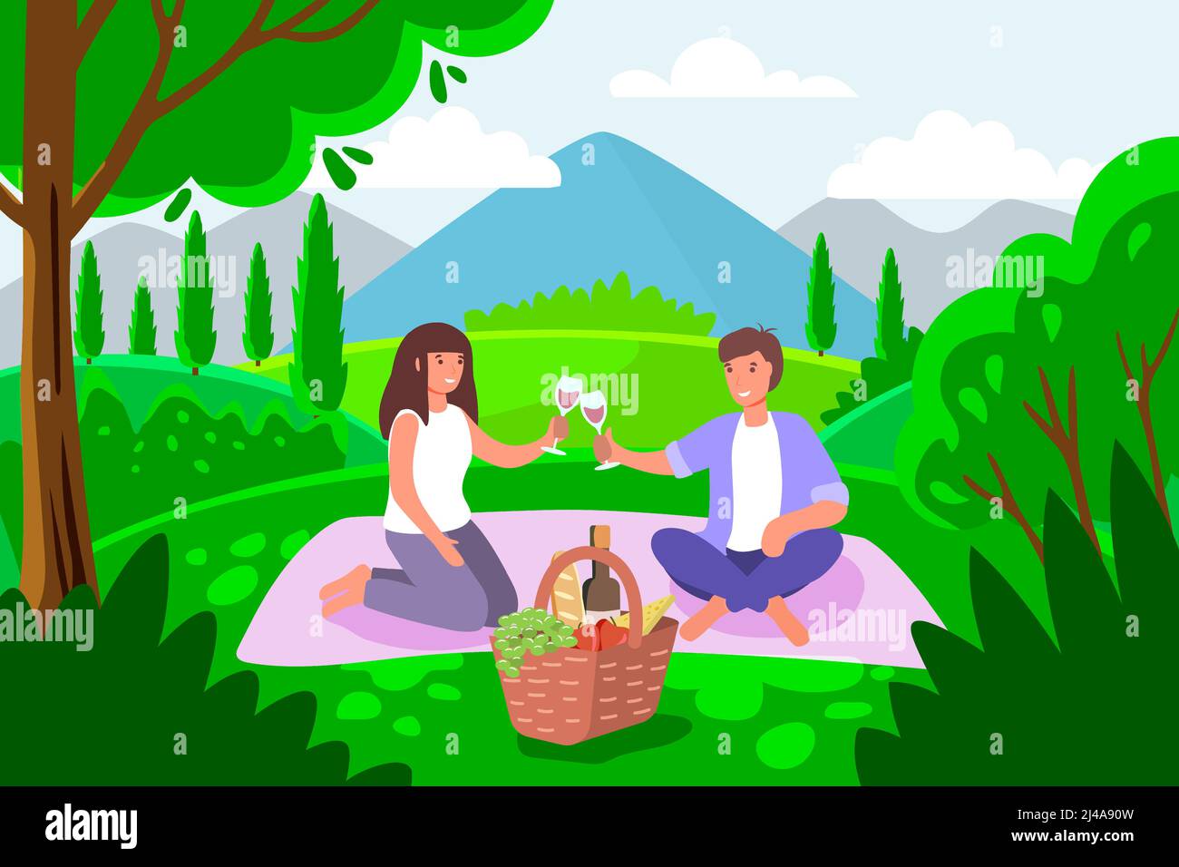 Romantic date outdoors flat color vector characters. Sweethearts ...