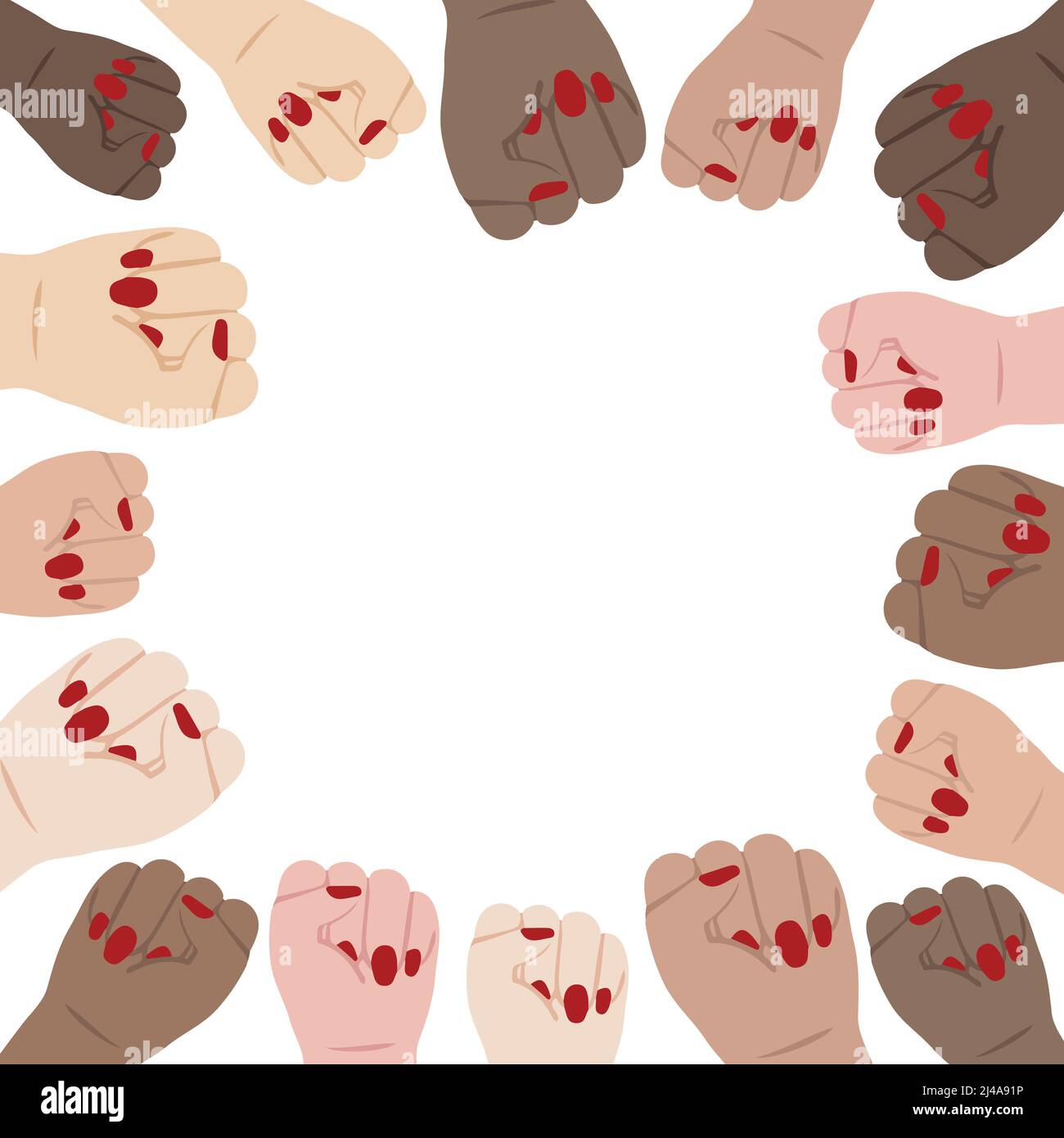 Hand drawn vector illustration of woman hands clenched fist with blank ...