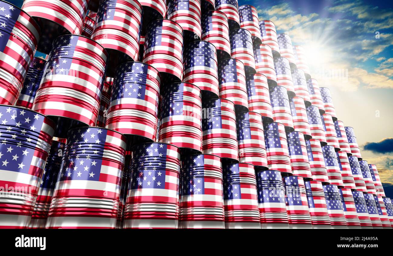 Oil barrels with flag of the USA - 3D illustration Stock Photo - Alamy
