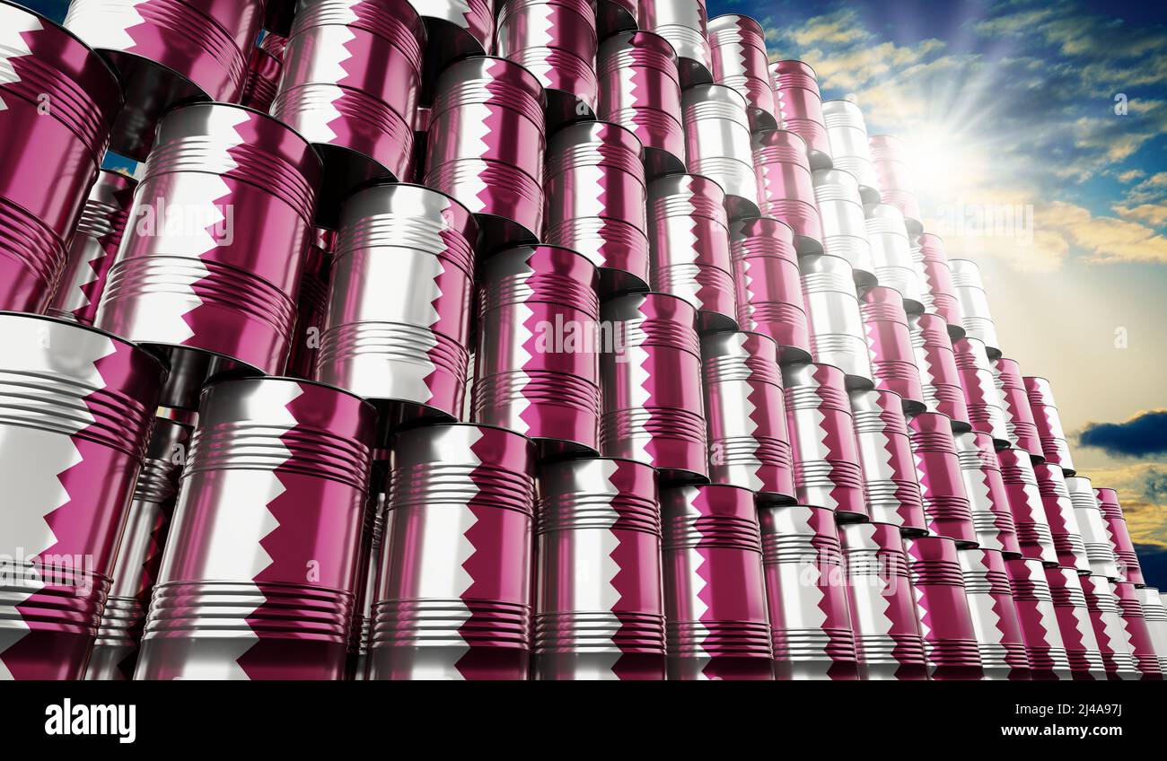 Oil barrels with flag of Qatar - 3D illustration Stock Photo - Alamy