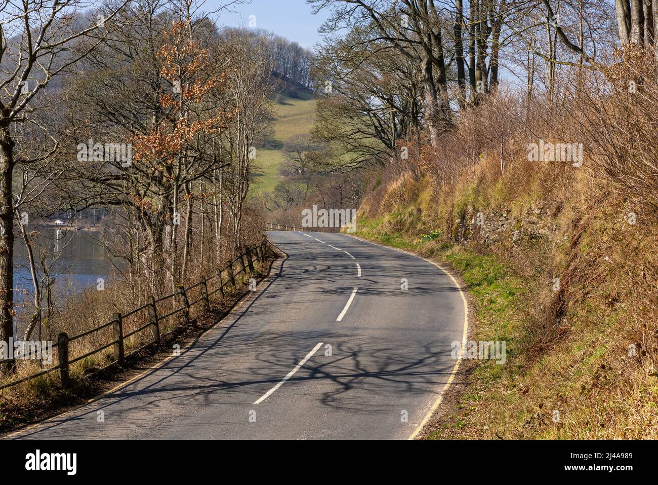 Open road in British countryside on a sunny Spring morning. Pooley ...