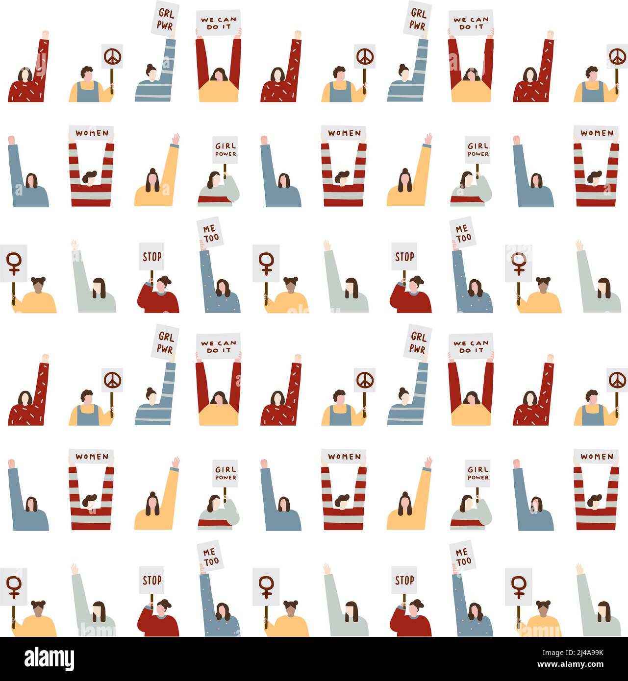 Hand drawn vector illustration of women holding protest signs pattern ...