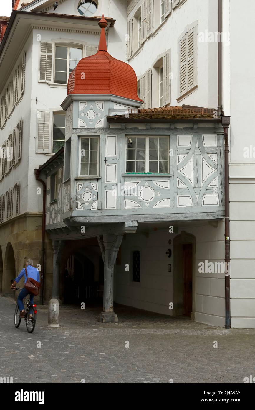 Lucerne, Switzerland - May 11, 2016: The half-timbered wall was used to ...