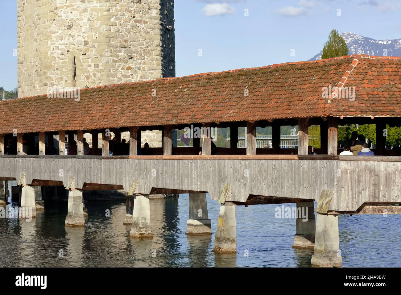 Lucerne, Switzerland - May 04, 2016: Roofed wooden the Chapel Bridge ...