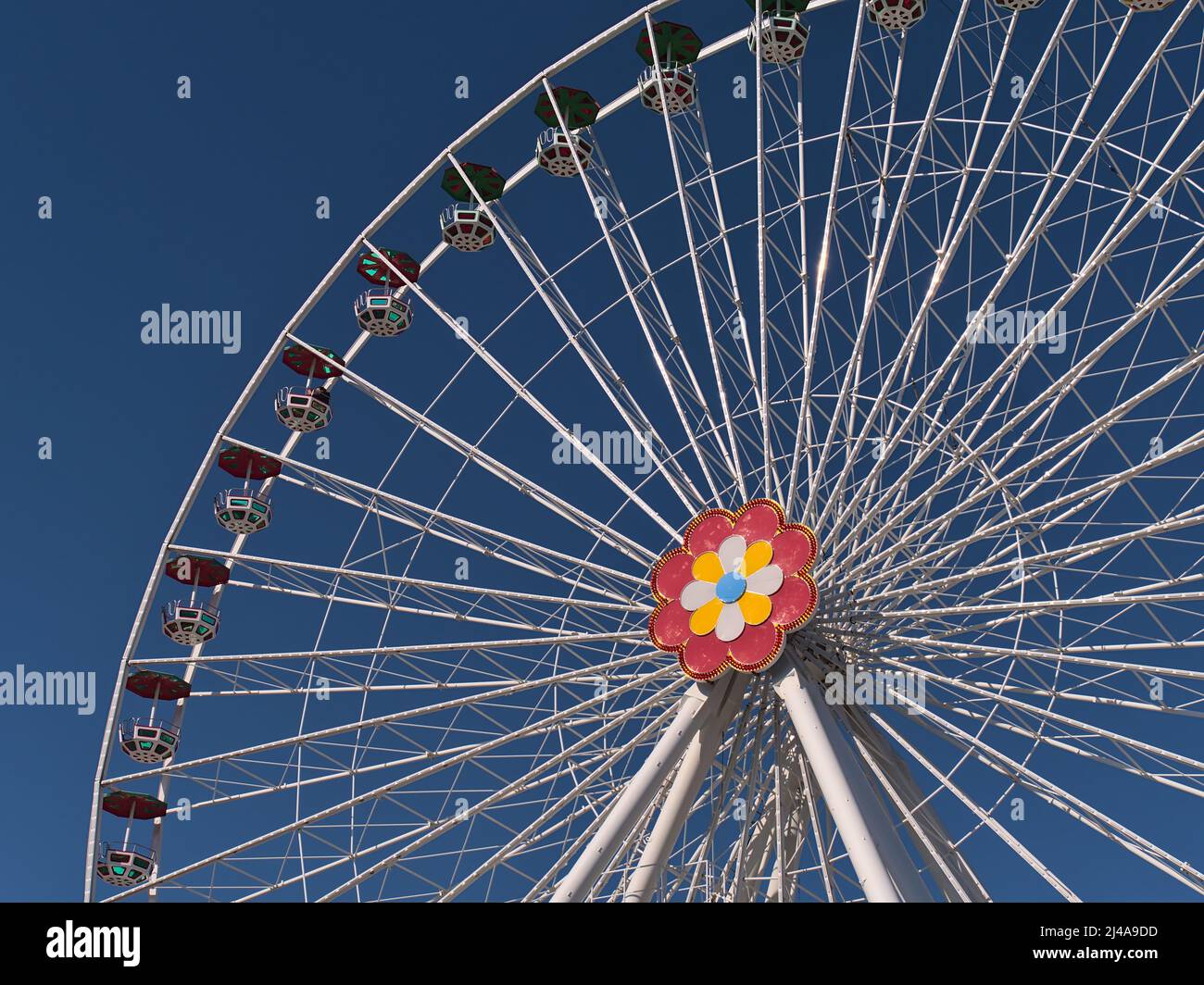 Closeup view of the top of a big Ferris wheel in park Wurstelprater in ...