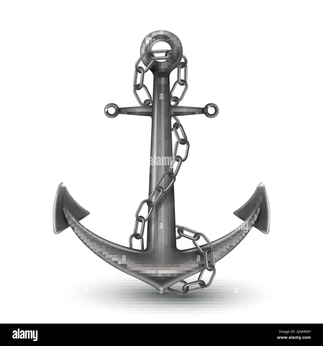 Shiny steel anchor with chain and rings on white background realistic ...