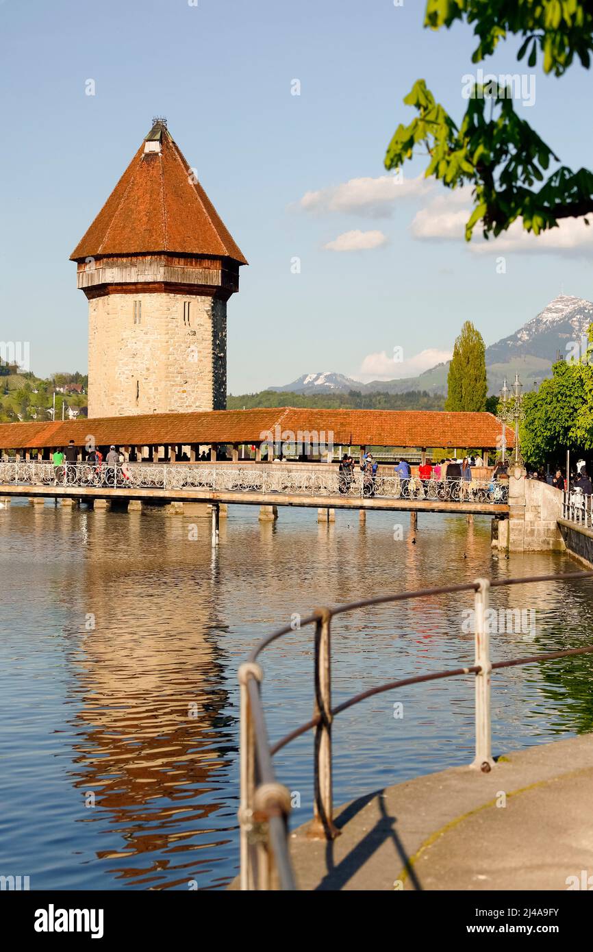 Lucerne, Switzerland - May 04, 2016: The octagonal tall tower towering ...