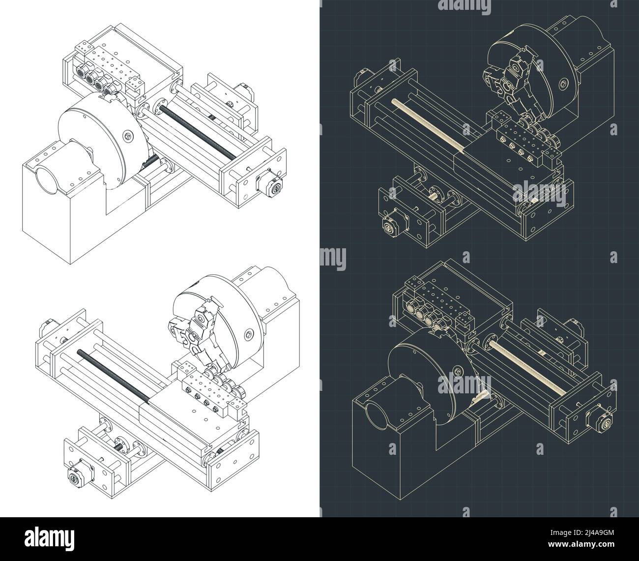Stylized vector illustration of isometric blueprints of CNC lathe machine Stock Vector Image ...