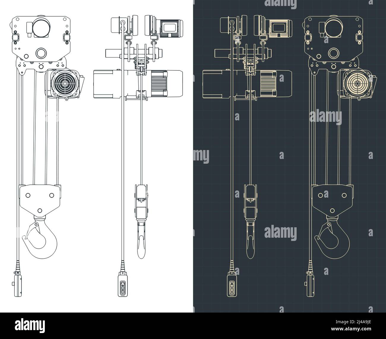 Stylized vector illustration of blueprints of electric hoist Stock ...