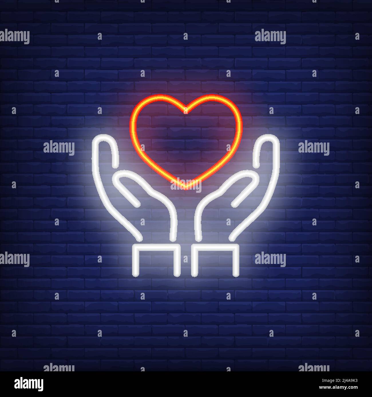 Hands holding heart neon sign. Medicine and health care concept ...