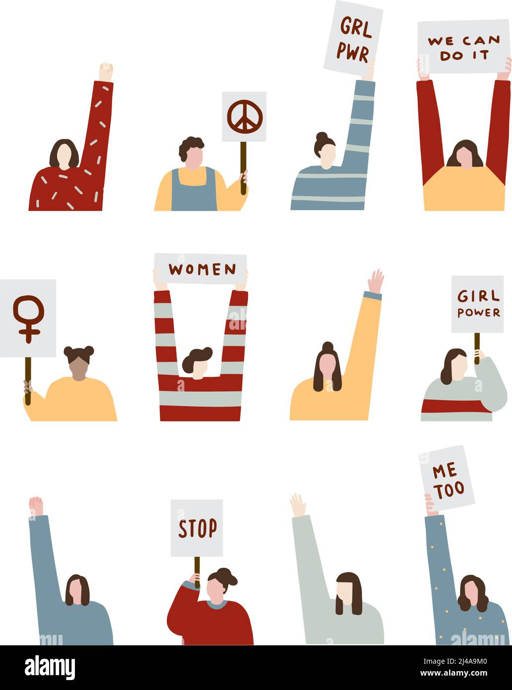Hand drawn vector illustration of women holding protest signs. Crowd of ...