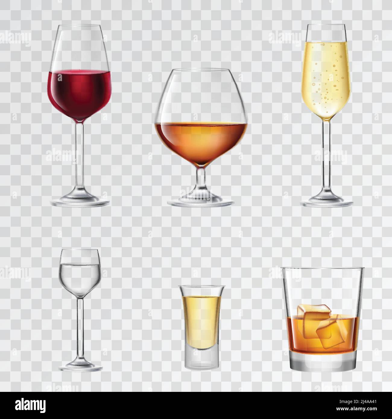 Alcohol drinks in 3d realistic glasses transparent set isolated vector ...