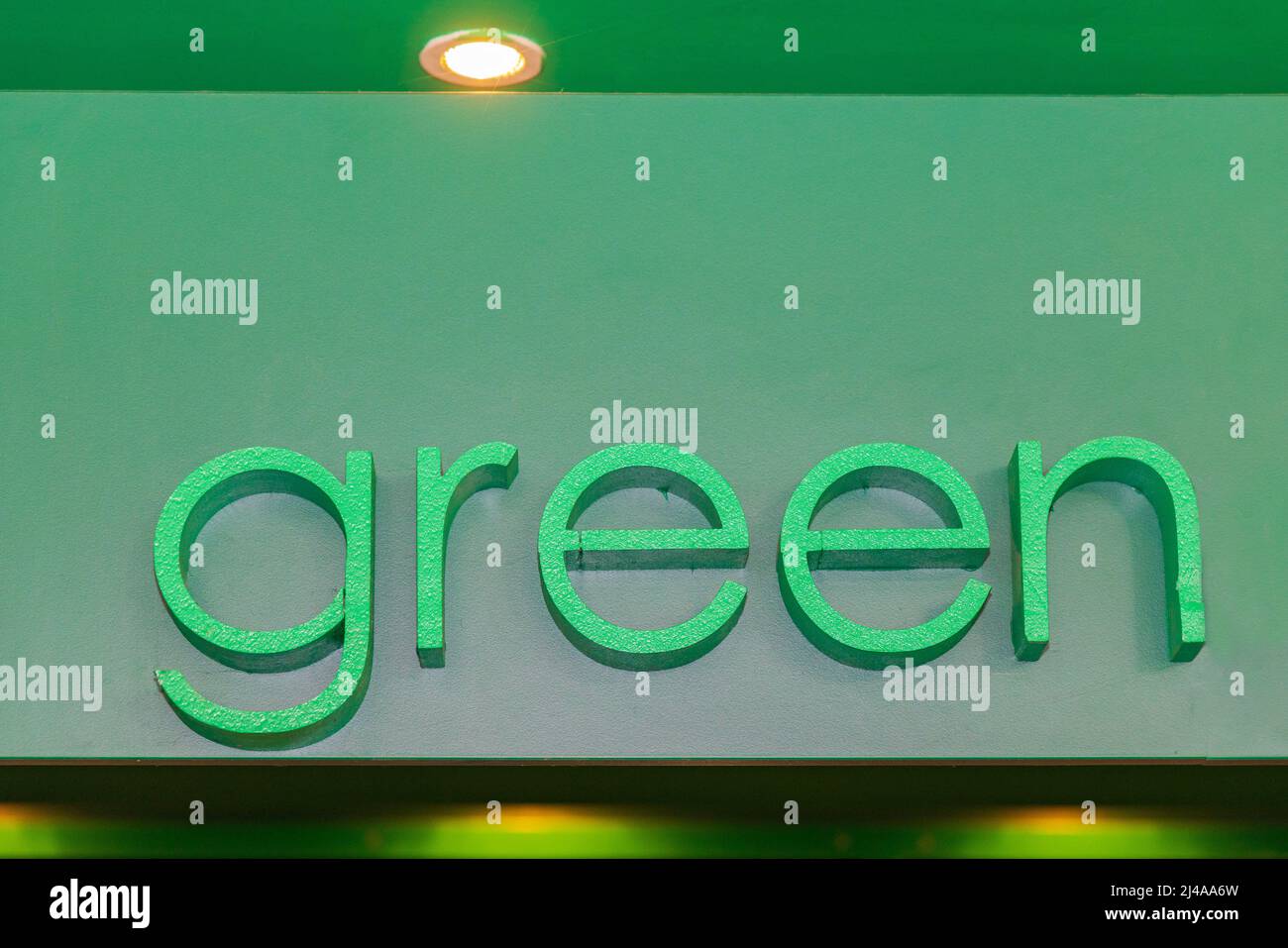 Sign Green 3d Font Styrofoam Lettering at Wall Stock Photo - Alamy