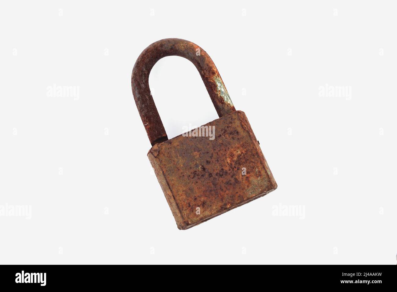 Old rust padlock isolated on white background. Top view Stock Photo - Alamy
