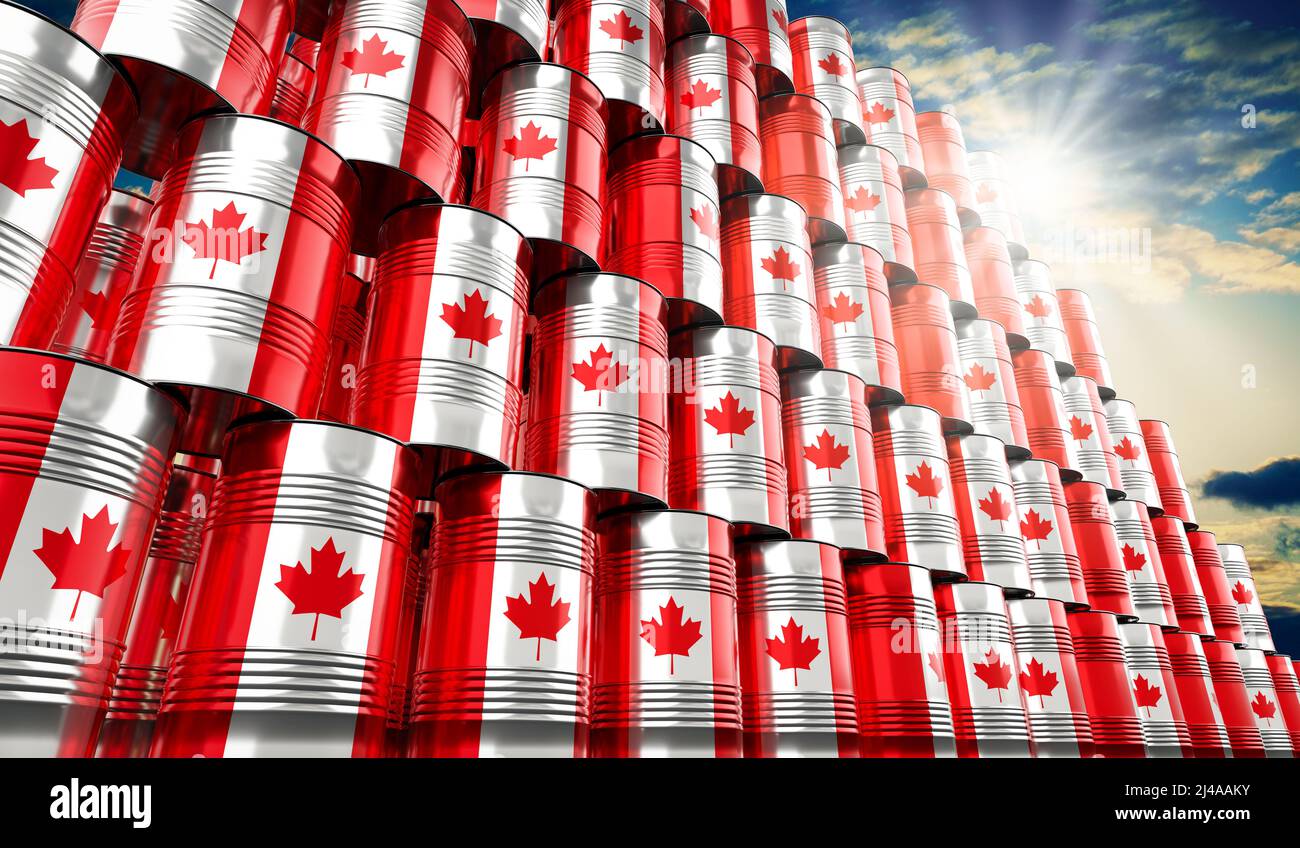 Oil barrels with flag of Canada - 3D illustration Stock Photo - Alamy