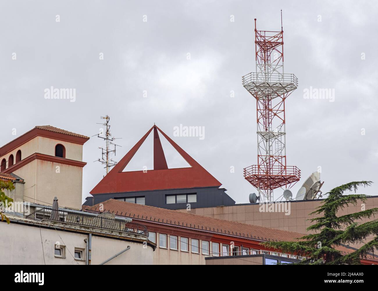 Pyramid Tip Modern Building Top at Cloudy Sky Stock Photo - Alamy