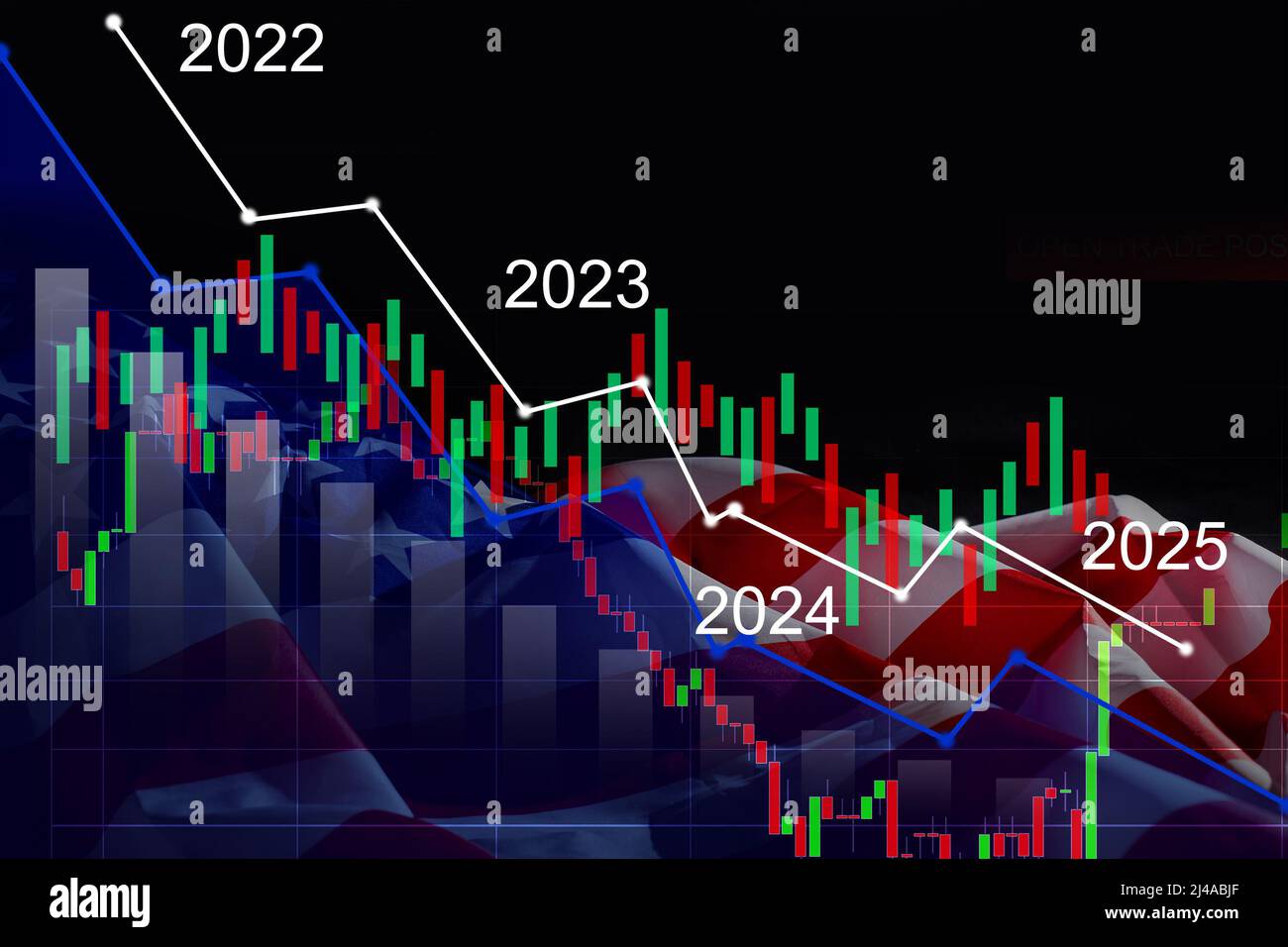 Stock Market Chart on Blue Background. share drop down Stock Photo - Alamy