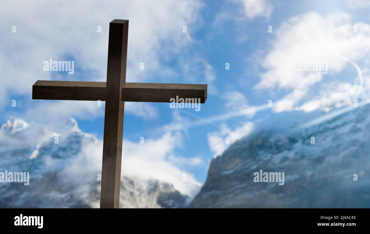 Jesus Christ Wooden Cross On A Background With Dramatic